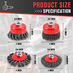 Wire Brush for Grinder, 4 Inch/3 Inch Wire Wheel Brush Set, Angle Grinder Wire Wheel for Rust, Corrosion, Paint Removal and Other Heavy-Duty Conditioning for Metals - 6 Packs