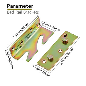 Rockgoya Bed Rail Brackets, Bed Frame Hardware, Set of 4 Wooden Bed Brackets with Screws, Bed Rail Fittings, Heavy Duty Non-Mortise