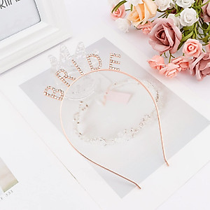 KICOSY Bride Tiara Birde Headband Bachelorette Party Favors Rhinestone Wedding Bridal Headbands Bridal Shower Decorations Bridal Shower Gifts Rose Gold