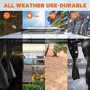 MUPATER Outdoor 10' x 13' Polycarbonate Hardtop Gazebo with Aluminum Frame, Double Roof Canopy, Netting and Curtainsfor Patios, Deck, Lawns, Gardens and Pools