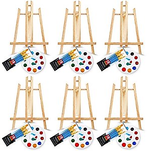 72 PCS Professional Painting Set with Easels, 6 PCS Wood Easels,6 Packs of 60 Brushes with Nylon Brush Head and 6 pcs Palettes, Painting Supplies kit for Kids & Adults to Painting Party.