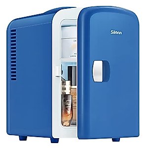 Silonn Mini Fridge, Portable Skin Care Fridge, 4 L/6 Can Cooler and Warmer Small Refrigerator with Eco Friendly for Home, Office, Car and College Dorm Room, Compact Refrigerator and Blue (SLRE01B1)
