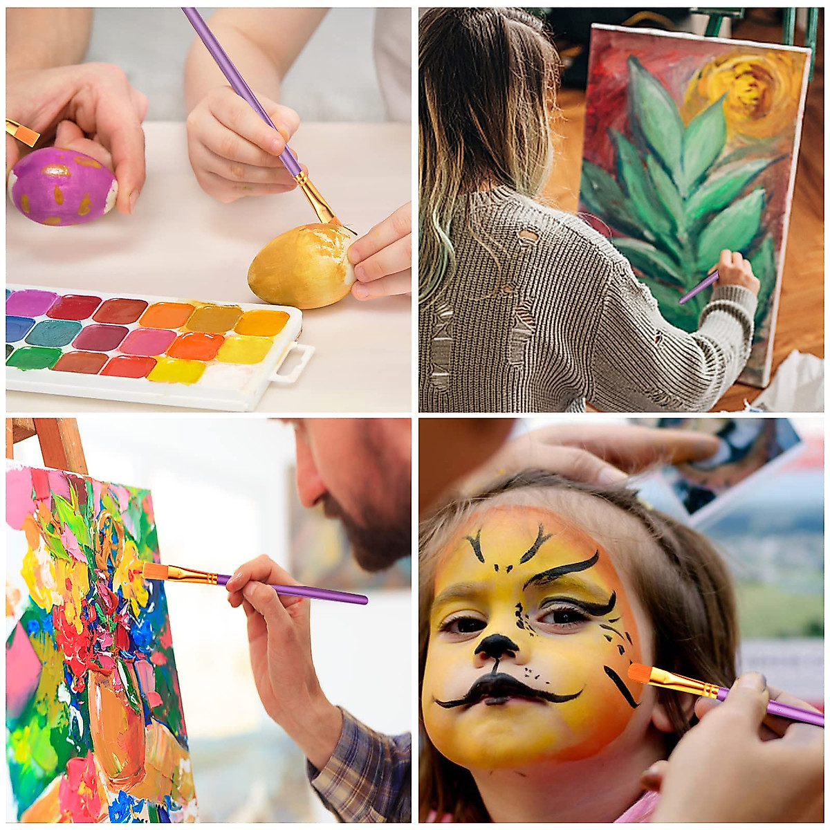 ESRICH Acrylic Paint Brushes Set, 16Packs/160 Pcs, Suitable for Acrylic, Oil, Watercolor,Rock Body Face Nail Art,Perfect Suit of Art Painting, Best Gift for Kids Adult Drawing, Purple