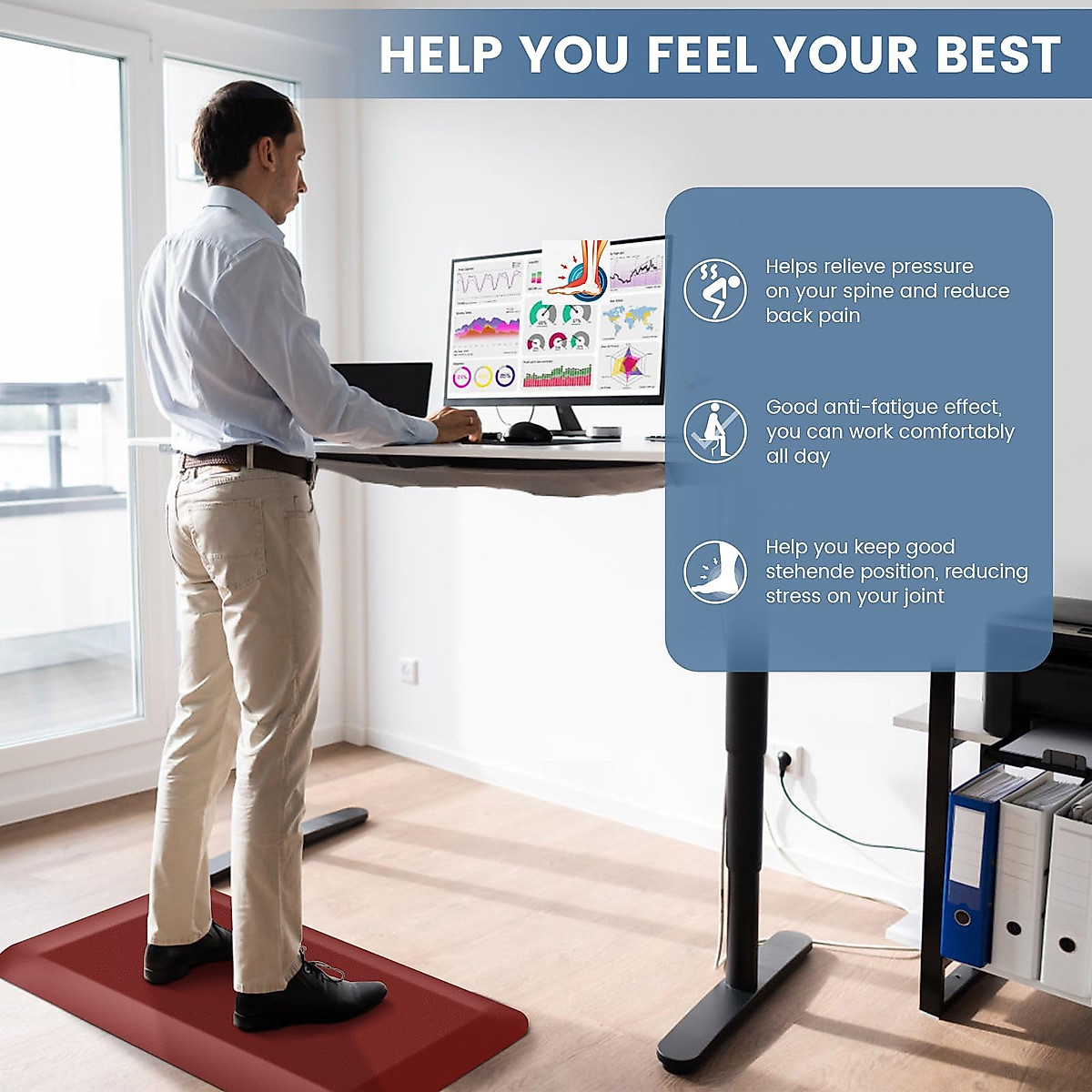 4/5 Inch Thick Kitchen Rugs, Cushioned Kitchen Mats, Anti Fatigue Mat for Floor, Non-Skid Washable Rug Set, Waterproof Standing Desk Mat, Heavy Duty Comfort Foam Mats for Home, Office, 17.3"*39", Red