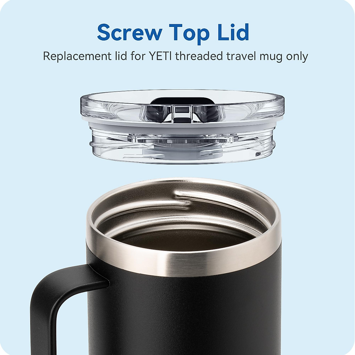 Prurex 20 oz Stronghold Lid for YETl Rambler Travel Mug Only,Replacement Screw Top Lid for Yeti 3.07" Diameter Threaded Tumbler,Straw Friendly,BPA Free(1 pack)