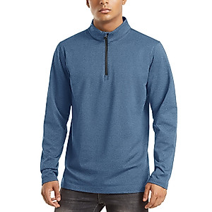 TACVASEN Men's Quarter Zip Pullover Fleece Long Sleeve Pullover Active Shirts Running Performance Shirts Gym Workout Shirts Tops Blue Grey, XL