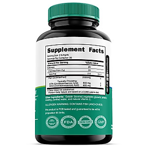 grow vitamin OmegaVita Fish Oil : 800 mg EPA 600 mg DHA Omega 3 Supplement for Heart, Brain & Immune Support, Absorbable Triple Strength Fish Oil Supplement - 2000 mg Per Serving, 30 Day Supply