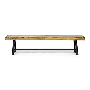 GDFStudio Outdoor Acacia Wood Bench, Finish and Rustic Metal