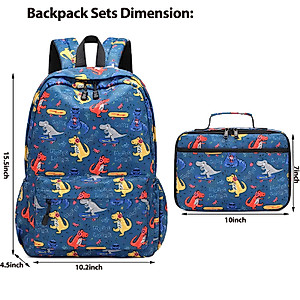 Dinosaur Backpack For Boys School Backpack Toddler Waterproof Travel Bag Kindergarten Backpack With Lunch Box (Dinosaur-Blue)