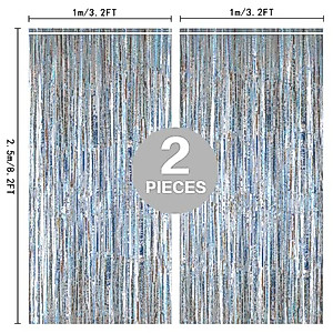 2 Pack 3.2ft x 8.2ft Silver Metallic Tinsel Foil Fringe Curtains, Door Streamer Photo Booth Backdrop for Birthday Graduation Engagement Bridal Shower Bachelorette Baby Shower Party Decorations
