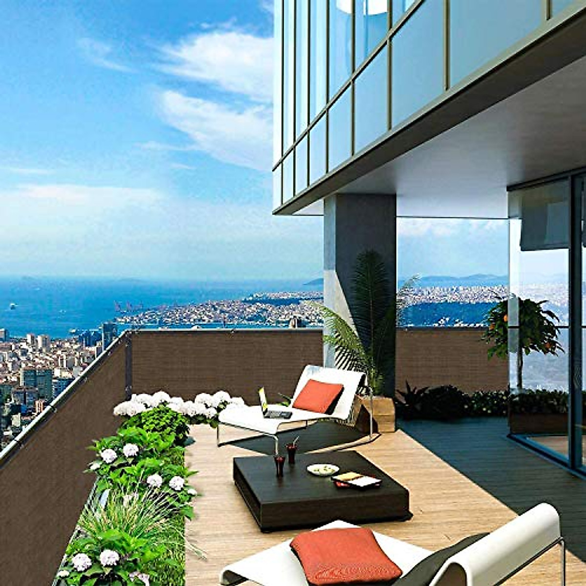 DearHouse Balcony Privacy Screen Shield Cover, 3.5ft x16.5ft, Includes 35 pc Cable Ties for Porch Deck Outdoor Backyard Patio