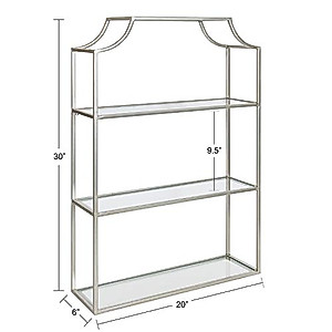 Kate and Laurel Ciel Glam 3-Tier Scalloped Wall Shelf, 20 x 30, Silver, Modern Shelving with Glass Tiers