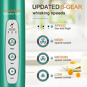 YUSWKO Milk Frother Handheld with 3 Heads, Coffee Whisk Foam Mixer with USB Rechargeable 3 Speeds, Electric Mini Hand Hand Frother for Latte, Cappuccino, Hot Chocolate, Egg - Green