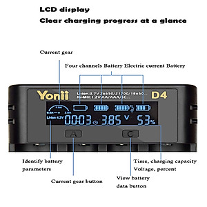 PUNLIM 18650 Battery Charger, Universal Smart LCD Display Fast Charger for Rechargeable Batteries Ni-MH Ni-Cd AA AAA Li-ion LiFePO4 IMR 10440 14500 16340 RCR123A 26650 3.7v 1.5v
