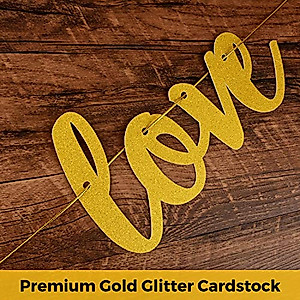 3Pcs Gold Glitter Love Laughter and Happily Ever After Banner - Engagement Party Decorations - Wedding Shower Decorations, Bridal Shower Decor, Wedding Banner & Bachelorette Party Signs (Pre-Strung)