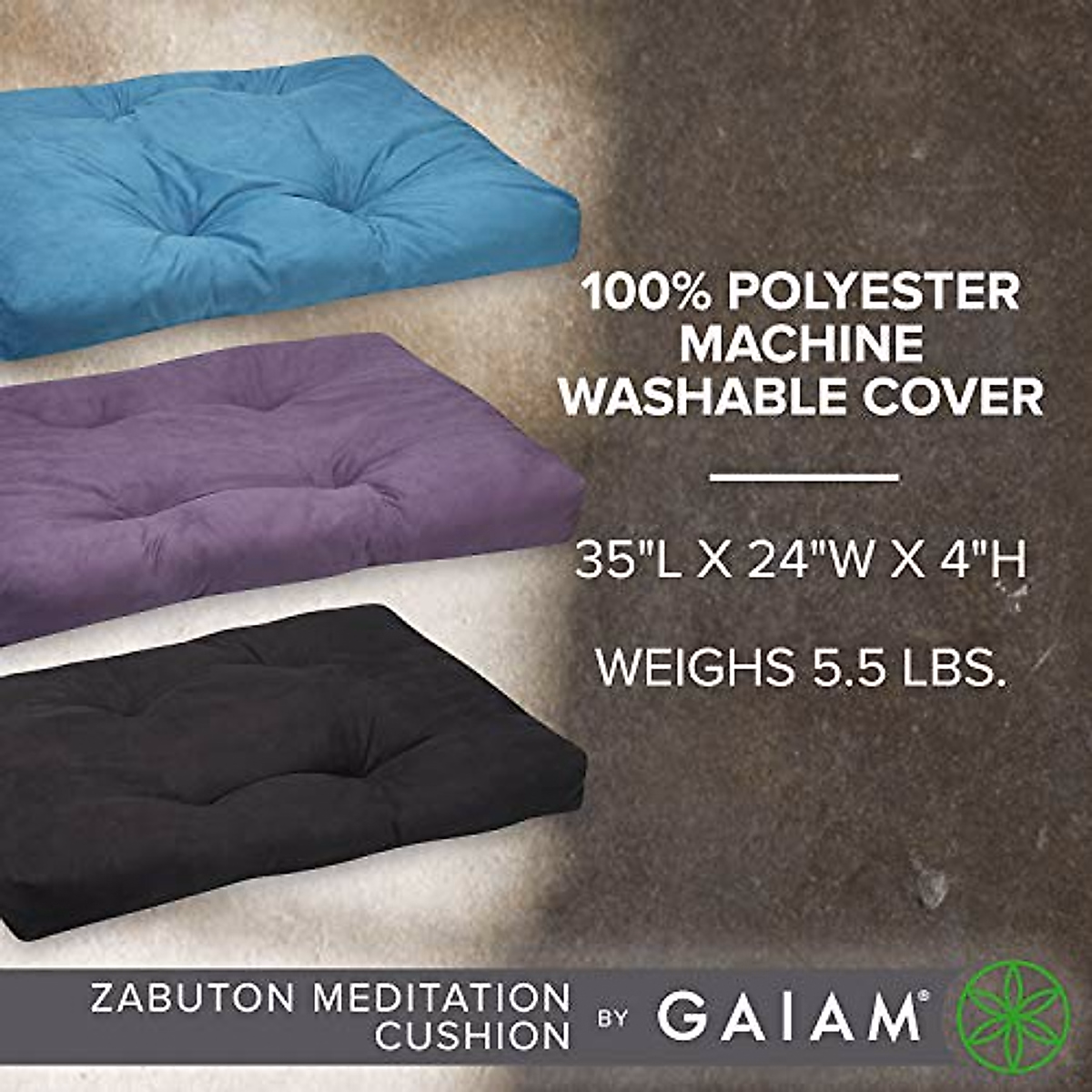 Gaiam 05-62075 Meditation Cushion Zabuton, 1 Count (Pack of 1), Black