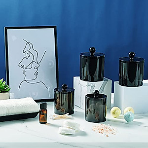 SheeChung 4 Pack Plastic Acrylic Bathroom Vanity Countertop Canister Jars with Storage Lid, Apothecary Jars Qtip Holder Makeup Organizer for Cotton Balls,Swabs,Pads,Bath Salts