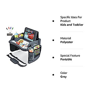 WITRIP Kids Travel Tray with Dry Erase Board, Travel Tray for Kids Car Seat, Carseat Table Trays for Toddler, Kid Activity Desk for Air Travel, No-Drop Tablet Holder & Borders (All Grey)