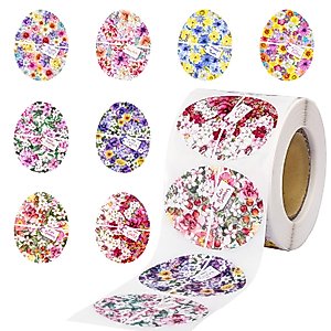 Whaline 500Pcs Easter Stickers Easter Floral Egg Shape Label Stickers Colorful Flower Pattern Decals Self-Adhesive Envelope Sealing Stickers for Spring Easter Holiday Scrapbooking Cards Gift Supplies