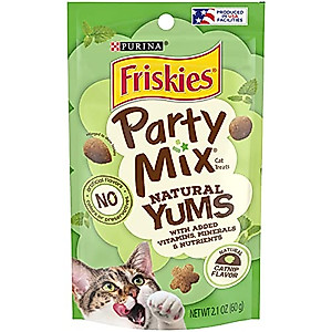 Purina Friskies Made in USA Facilities, Natural Cat Treats, Party Mix Natural Yums Catnip Flavor - (10) 2.1 oz. Pouches