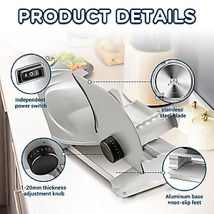 CUSIMAX Meat Slicer for Home with 1-20mm Adjustable Thickness，Electric Deli Slicer for Food Tray,Two 9" Stainless Steel Blades and Removable Food Carriage,Easy for Cut all Foods