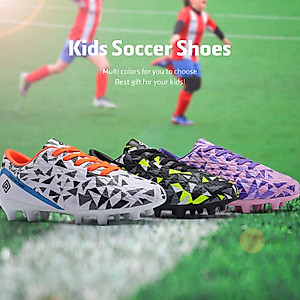 DREAM PAIRS Boys Girls Soccer Cleats Youth Firm Groud Athletic Outdoor Trainning Football Shoes for Little/Big Kid,Size 2 Little Kid,Pink/Purple,HZ19003K
