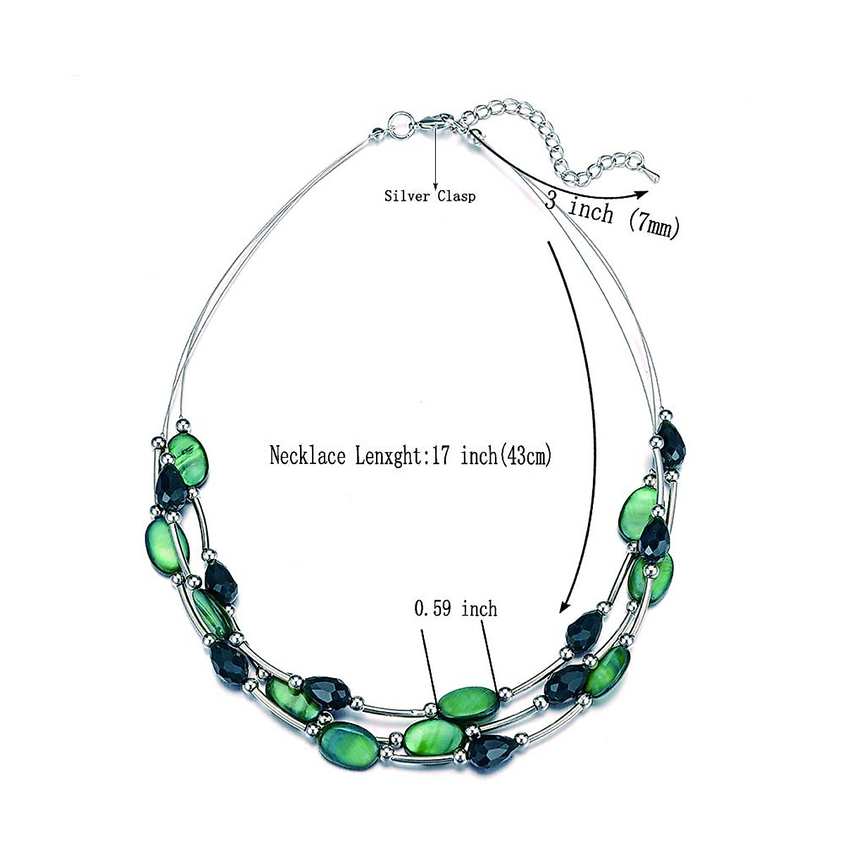 PEARL&CLUB Crystal Layered Statement Necklace For Women - Choker Necklace with Chunky Silver Chain, Birthday Gifts For Women (13-Dark green)