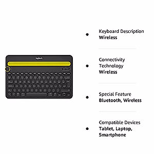 Logitech Bluetooth Multi-Device Keyboard K480 for Computers. Tablets and Smartphones. Black, Compact, Dial and Switch, Spill-Resistant Keyboard - 920-006342 (Renewed)