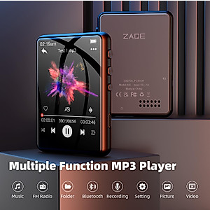 64GB MP3 Player with Bluetooth5.3, 2.4-Inch HD Full Touch Screen, Portable Lossless Sound Music Player with HD Speaker, mp3 with FM Radio Recording e-Book, Record, Earphone Included