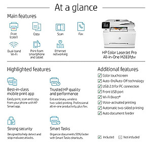 HP Color LaserJet Pro M283fdw Wireless All-in-One Laser Printer, Remote Mobile Print, Scan & Copy, Duplex Printing, Works with Alexa (7KW75A)