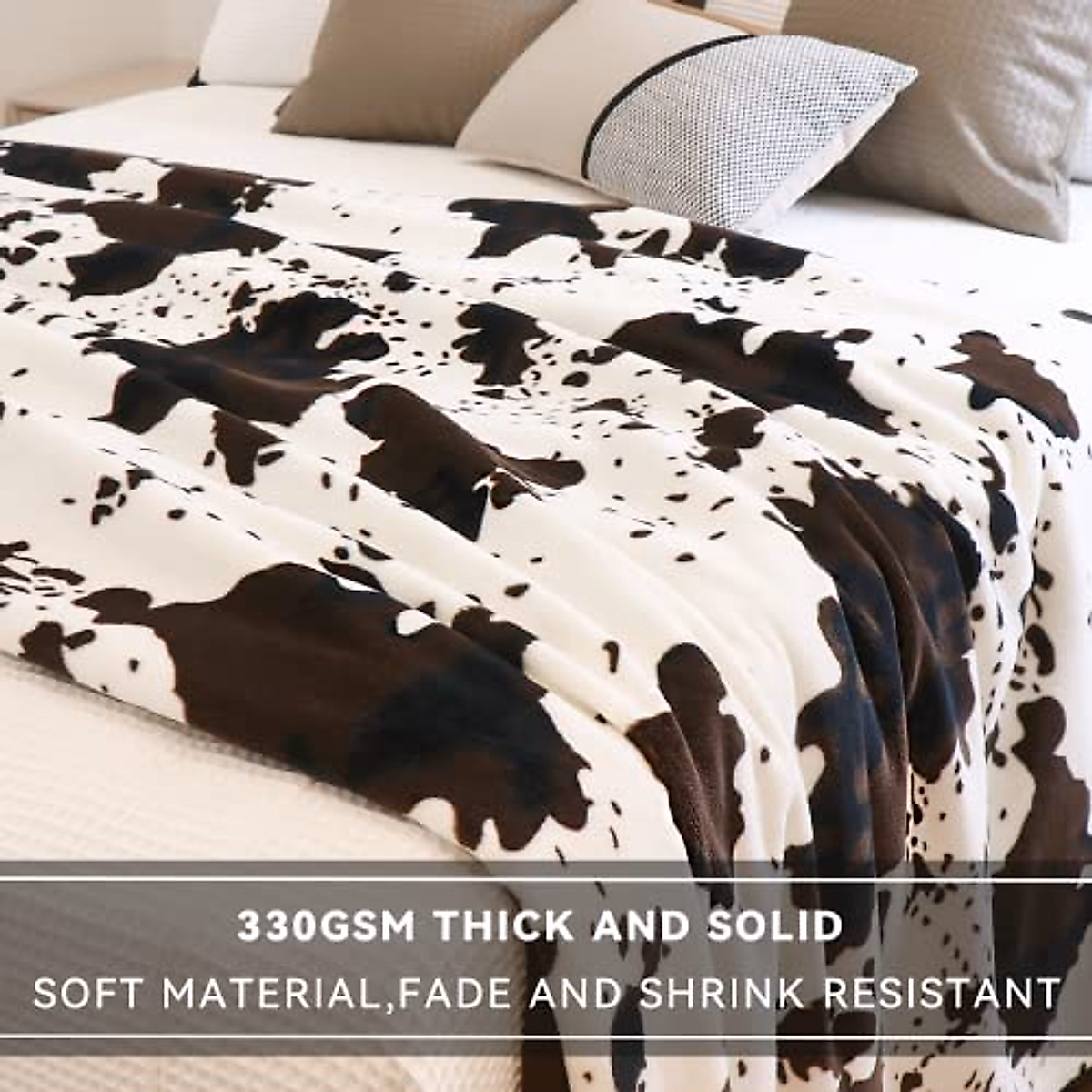 Fleece Cow Print Throw Blanket, Super Soft Flannel Cozy Cow Blankets for Adults, Lightweight Fuzzy Cow Blankets for Couch Sofa Bed Office, Throw Size Warm Plush Blankets for All Season 50"×60"