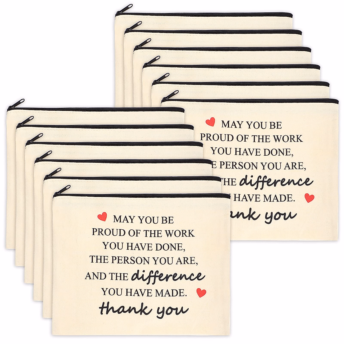 Coume 12 Pieces Thank You Gift Makeup Bags Inspirational Gifts for Social Worker Nurse Women Appreciation Gift for Colleague Coworkers Teacher Volunteer Cosmetic Bags for Birthday(Elegant)