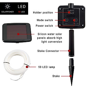 Ntsevsun Solar Rope Lights Outdoor, Waterproof 50 LED Solar String Light, Decoration Light for Outdoor,Garden,Gate,Patio,Yard,Lawn,Home,Wedding,Christmas Party (White) Pack of 2