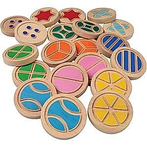 Constructive Playthings 10 Matching Pairs of 2 1/1" diam. Wooden Tactile Discs with a Canvas Bag for Ages 18 Months and Up