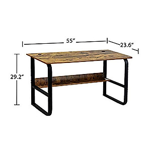 Jerry & Maggie - Computer Desk Home Office Desk Personal Work Station Desktop Cable Accessory Book Shelf Design Reading Writing Studying 55'' - Rustic Wood Tone