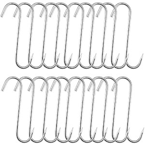 JAPCHET 20 Pack 9 Inch Meat Hooks, 8mm Thick Heavy Duty Meat Hooks, Stainless Steel Butcher Hooks Meat Processing Hook for Hanging, Butchering and Smoking, Silver