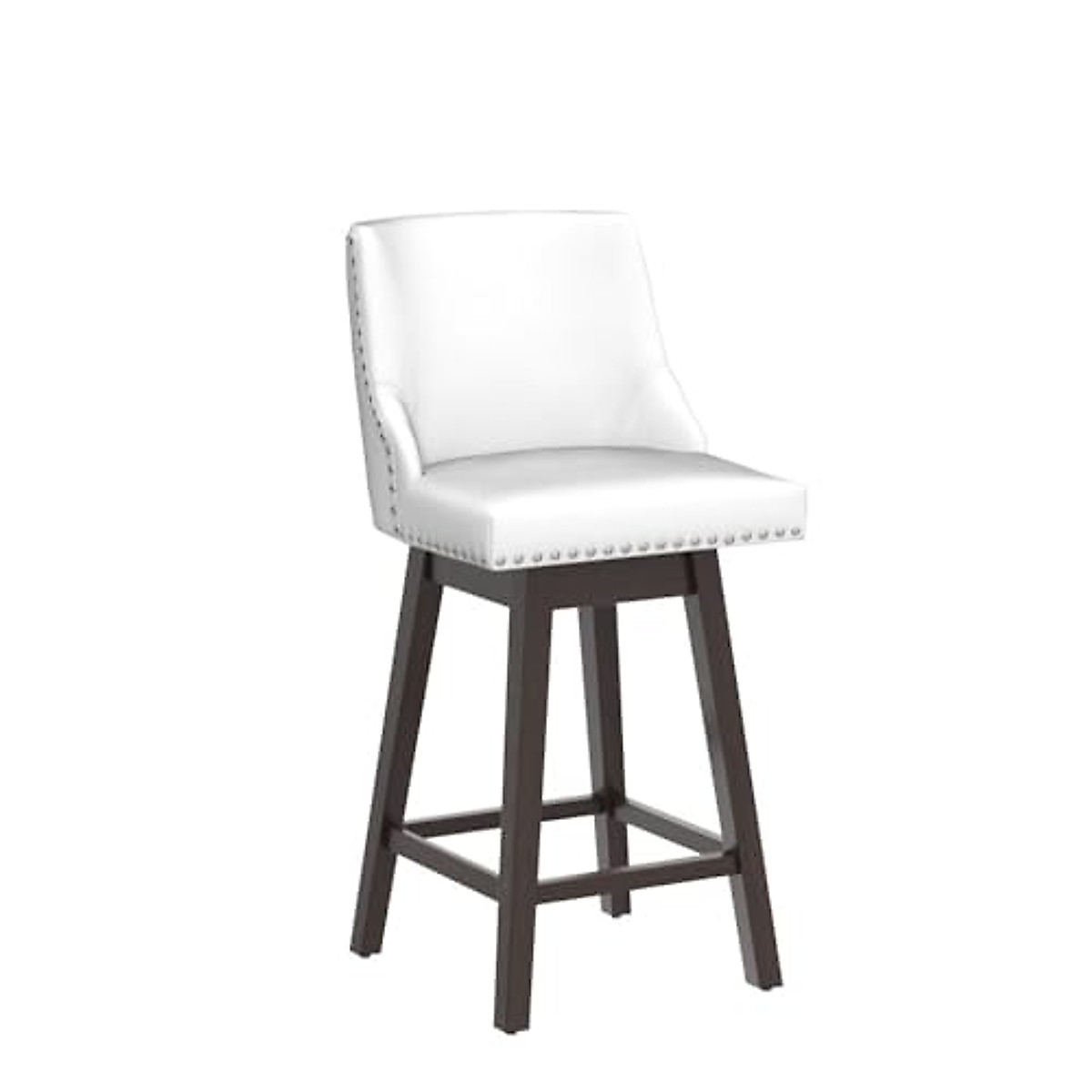 HOMCOM 28" Swivel Bar Height Bar Stools Set of 2, Armless PU Leather Upholstered Barstools Chairs with Nailhead Trim and Wood Legs, White