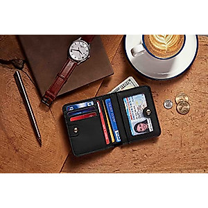 Gostwo Womens Rfid Blocking Small Compact Bifold Leather Pocket Wallet Ladies Mini Purse with ID Window(Black)