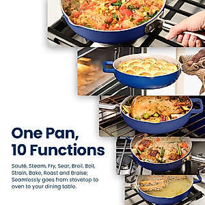 Nutricook OnePan - 10.5" Ceramic Saute Pan, Nonstick Frying Pan, Sauce Pan, Skillet, Oven Safe Induction Cookware, PTFE & PFOA Free, Blue
