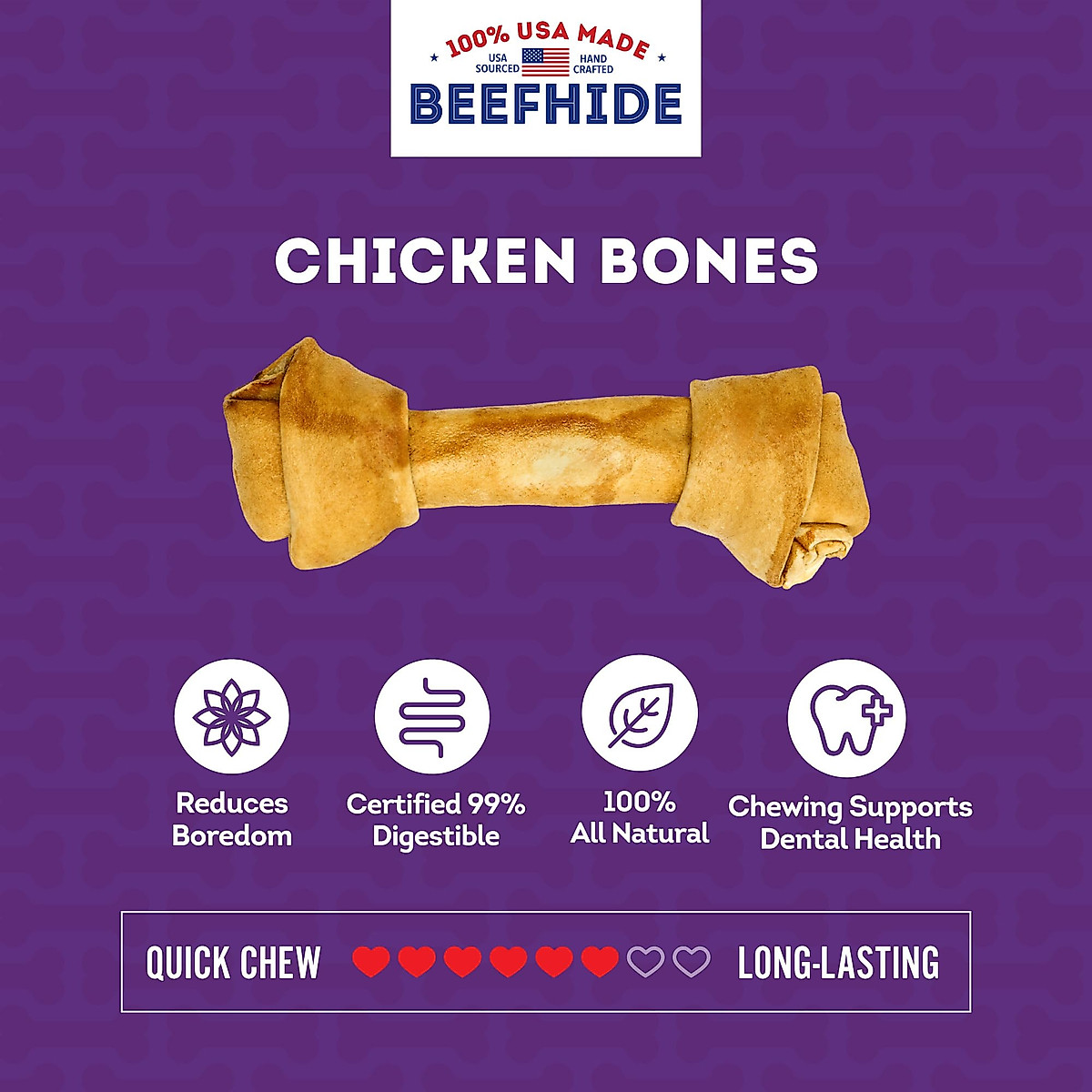 Treatly USA Beefhide Bones 7-8" Dog Chew Treats - Chicken Flavor, 7 Count/1 Pack