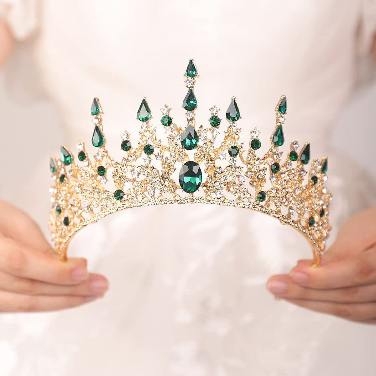 JWICOS Baroque Emerald Green Tiara Crown for Women Rhinestone Wedding Crowns and Tiara Crystal Princess Crown Tiara for Prom Pageant Birthday Party Valentines Costume (Emerald Green)