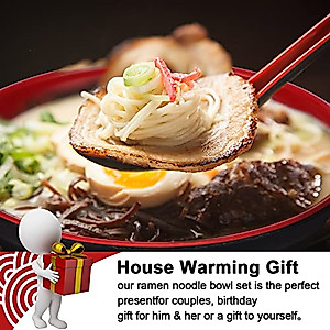 Mimorou 8 Sets Japanese Style Ramen Bowls Melamine Udon Noodle Bowls Red and Black Large Pho Bowls Asian Chinese Soup Bowl Sets