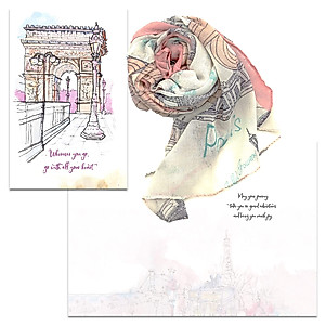 Smiling Wisdom - Wherever You Go, Go With All Your Heart Greeting Card & Paris Scarf Gift Set - Beginnings Goodbye Retirement Journey - Women Grey Peach White (Paris)