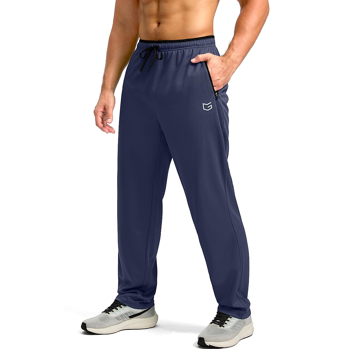 G Gradual Men's Sweatpants Mesh Lightweight with Zip Pockets Breathable Quick Dry Athletic Pants for Workout Running (Navy, Medium)