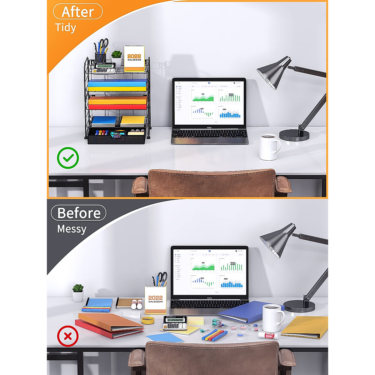 Elbourn Desk Organizer, 4-Tier Office Organization with Drawer, Desktop Paper Holder Letter Tray File Organizers and Accessories Office Supplies Desk Storage for Office School Home - Black