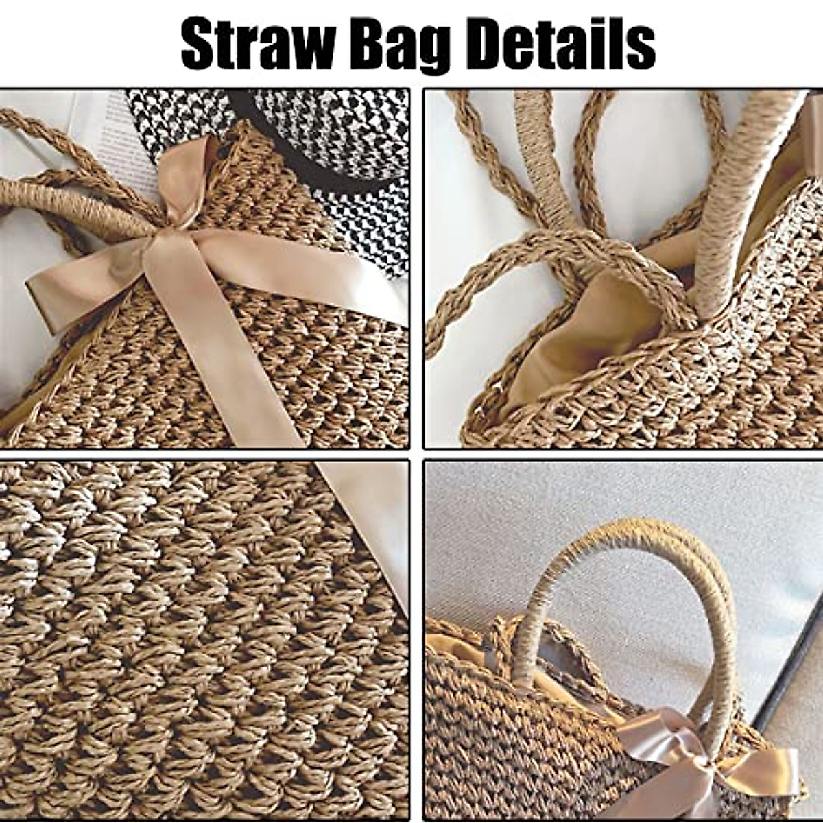 Straw Bag for Women - Woven Beach Bag Straw Tote Bag 2 in 1 Shoulder Bags and Handmade Straw Handbags for Summer