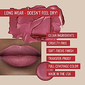 Runway Rogue Silk Glam Liquid Lipstick, Long Wear Frosted Berry-Rose Lipstick, ‘First Class’