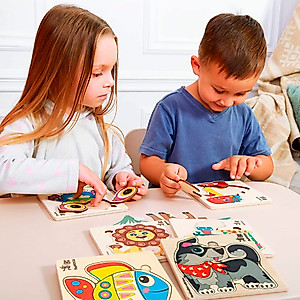 QUOKKA Wooden Puzzles for Toddlers 3-4 - 6XSET Toddler Puzzles Ages 3-4 - Wood Learning Montessori Toys 3-5 Year Old - Preschool Animal Travel Game Gift for Boys & Girls