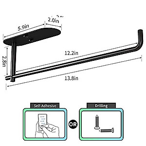VAEHOLD Self Adhesive Paper Towel Holder Under Cabinet Mount, Wall Mounted Paper Towel Roll Holder for Kitchen, Bathroom, Wall - SUS304 Stainless Steel (Black)