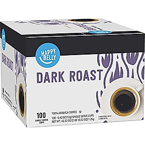 Amazon Brand - Happy Belly Dark Roast Coffee Pods, Compatible with Keurig 2.0 K-Cup Brewers